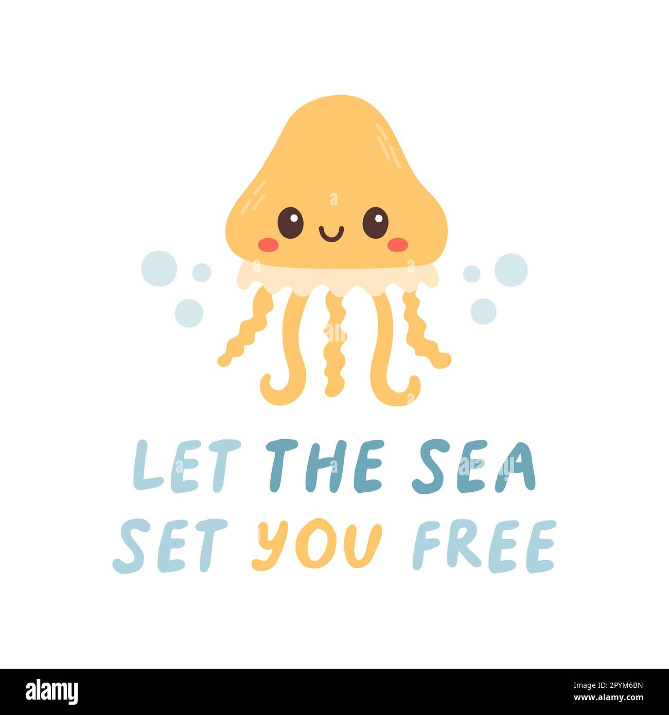 Sea life lettering quote decorated with cute cartoon doodles. Sea ...