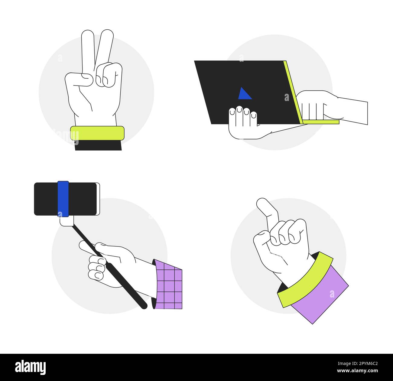 Millennials, gen z hands flat line vector spot illustration set Stock ...