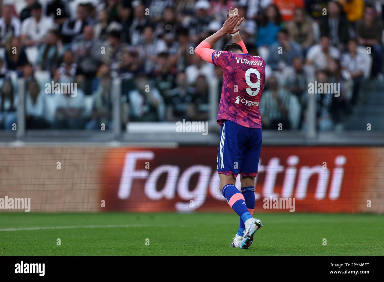 Torino, Italy. 03rd May, 2023. Dusan Vlahovic of Juventus Fc gestures ...