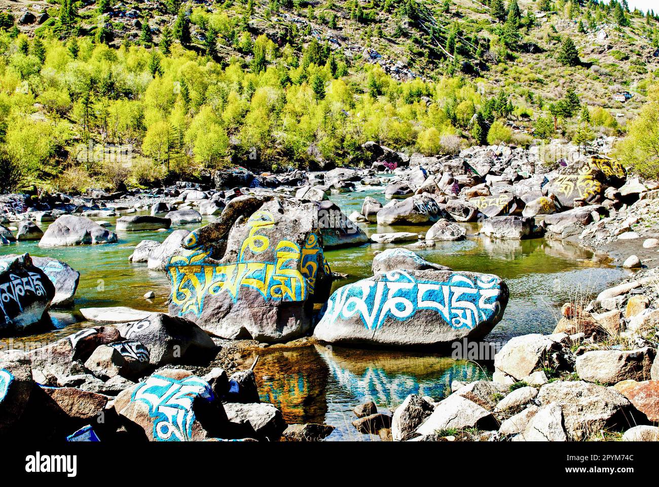 green mountains, river, boulders, boulders in the river, rocks Stock ...