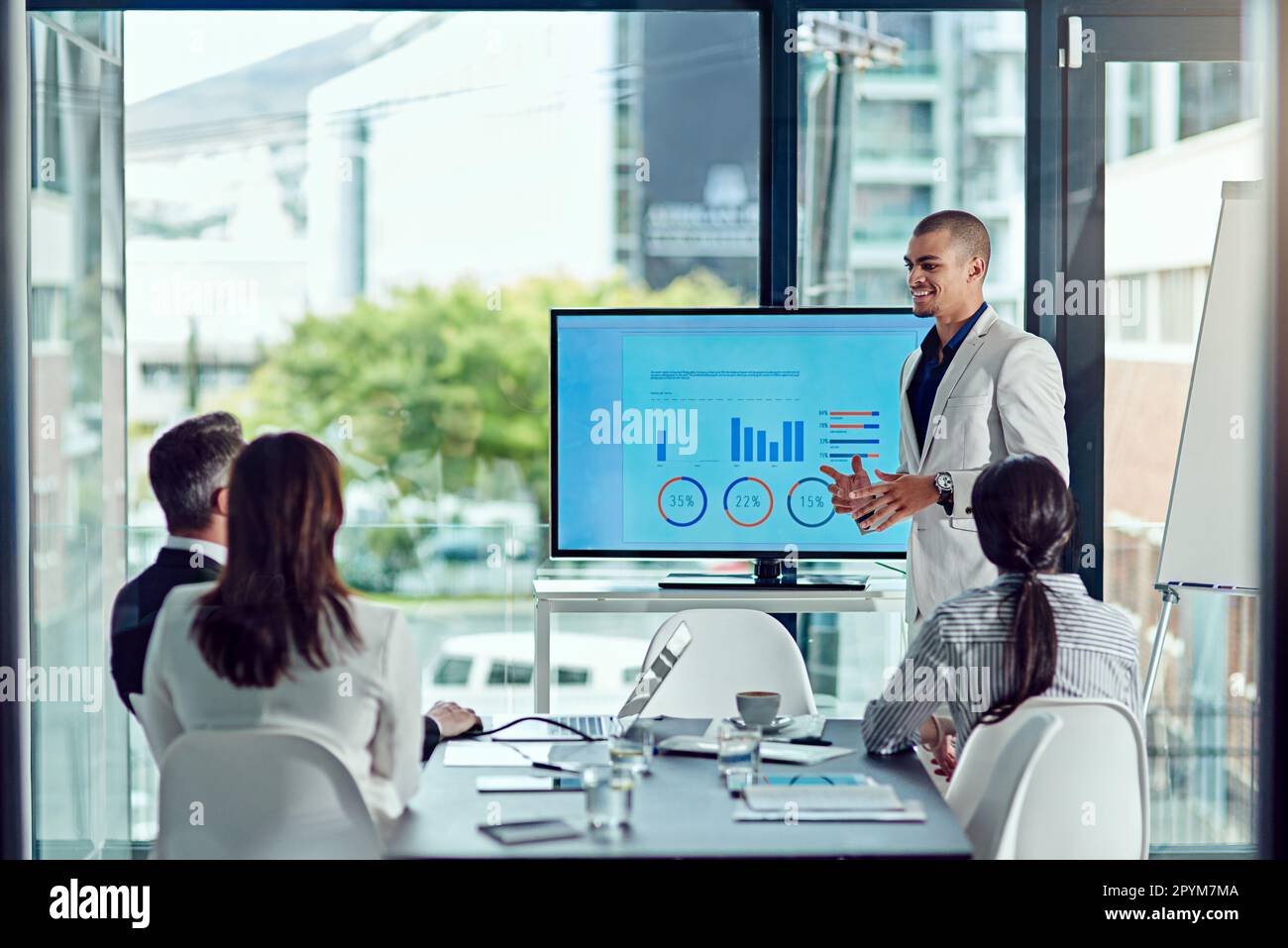 Exceeding his audiences expectations. a businessman delivering a ...