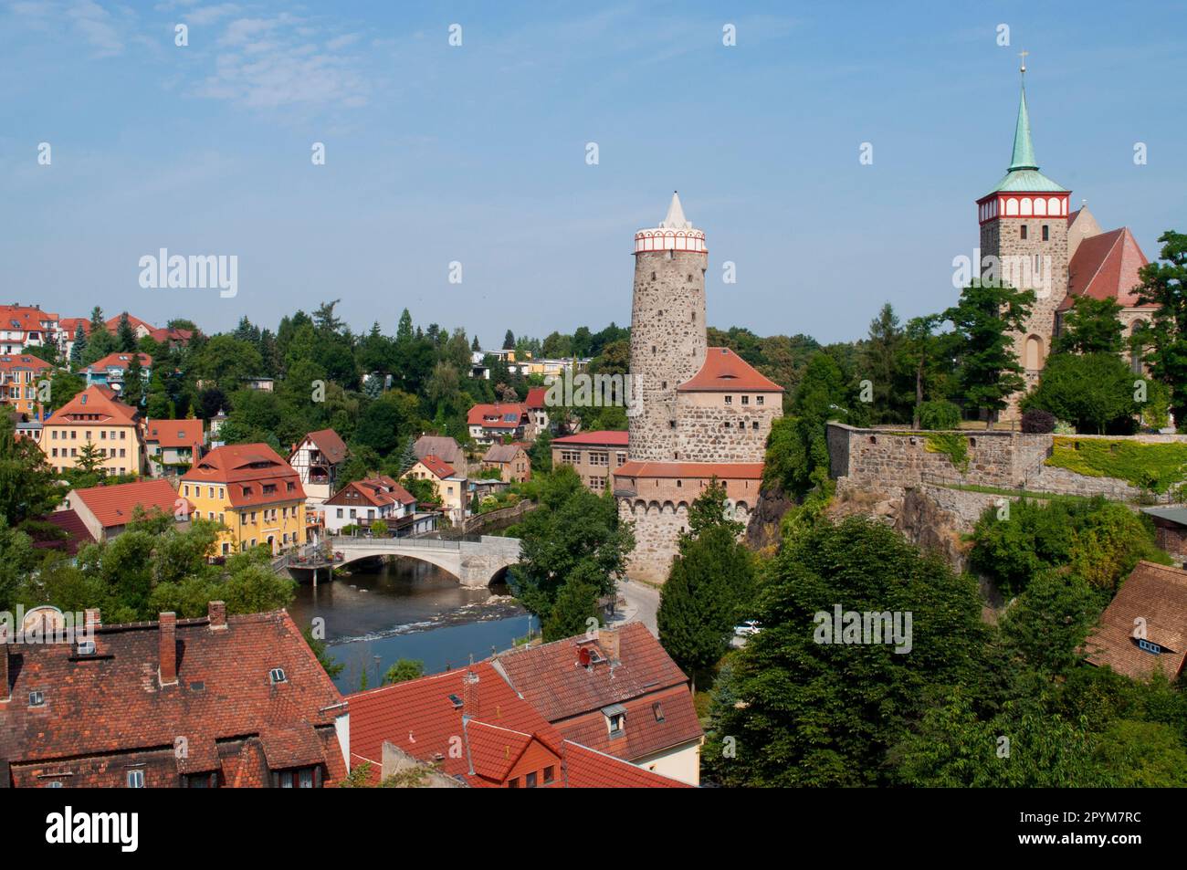 An aerial view of the historic German city of Bautzen, in eastern ...