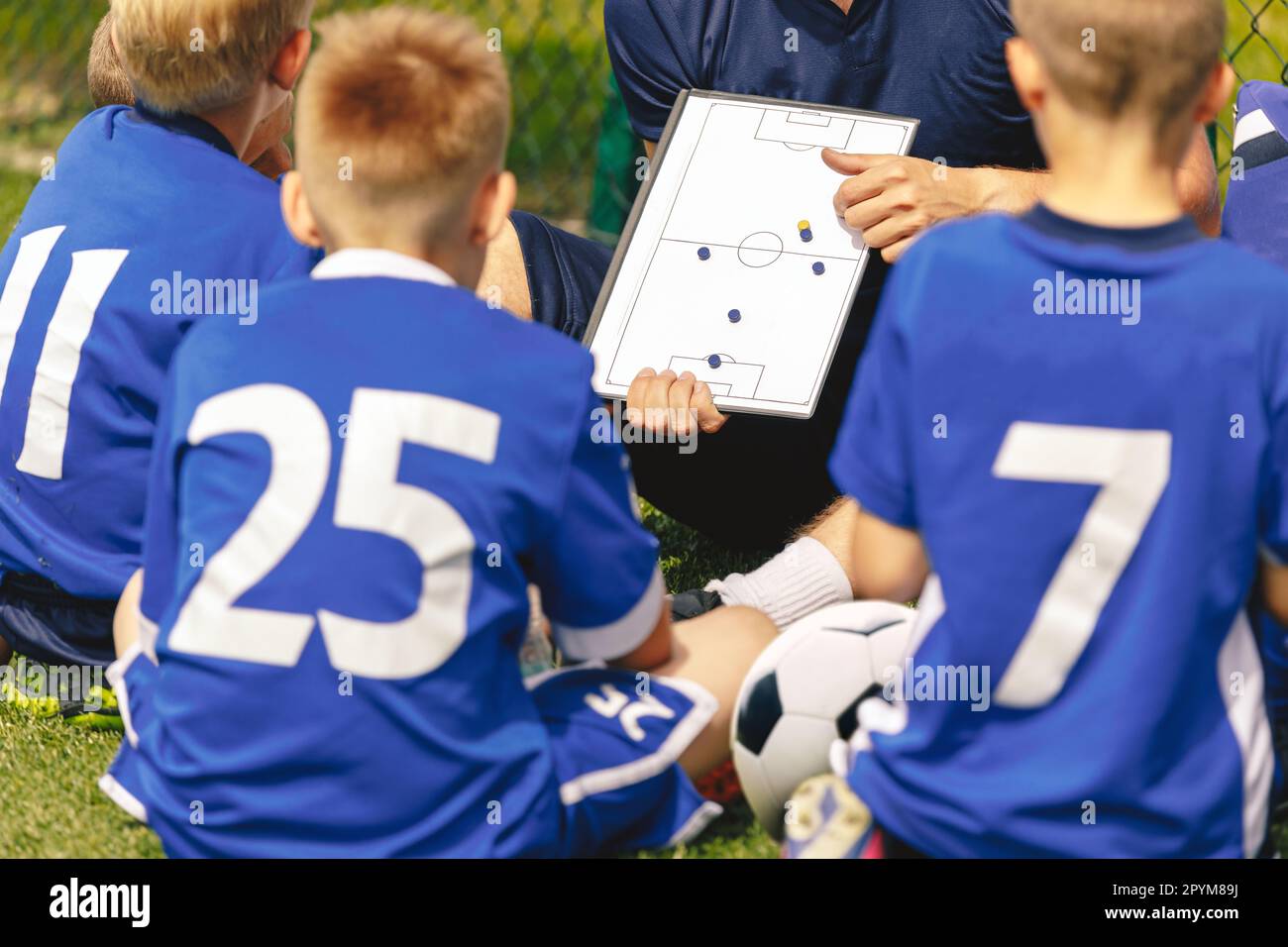 Coaching Kids in Youth Sports. Group of Young Boys Sitting Together ...