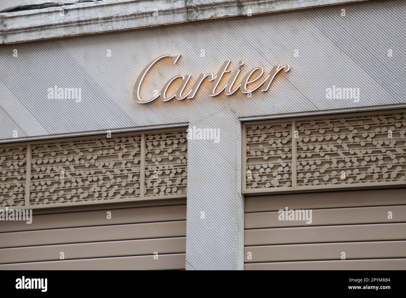 lyon , Aura France - 05 01 2023 : Cartier facade brand logo and store ...