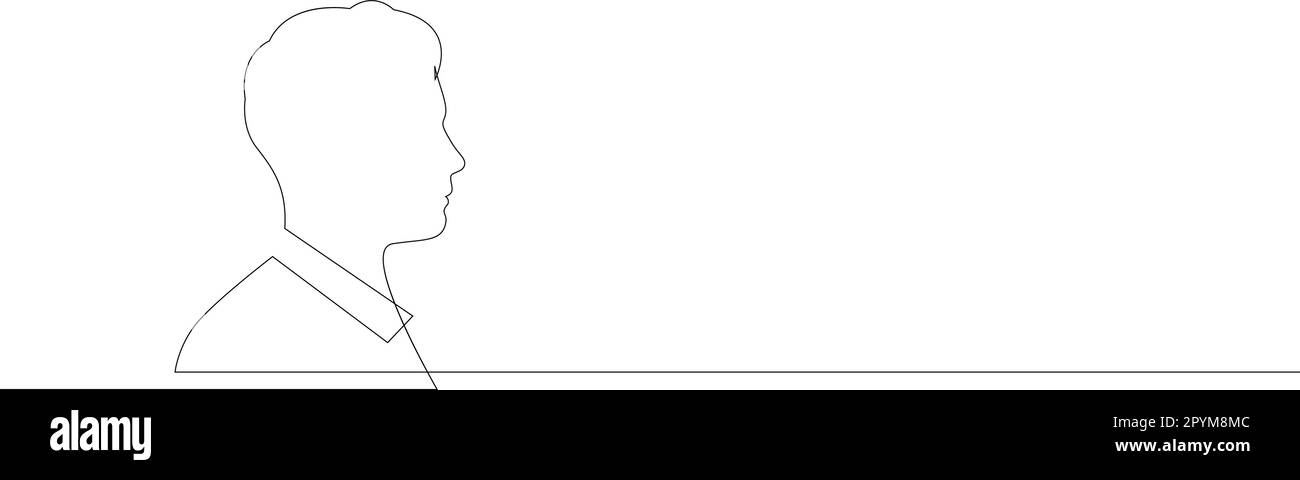 Continuous single line drawing of man profile view on white background ...