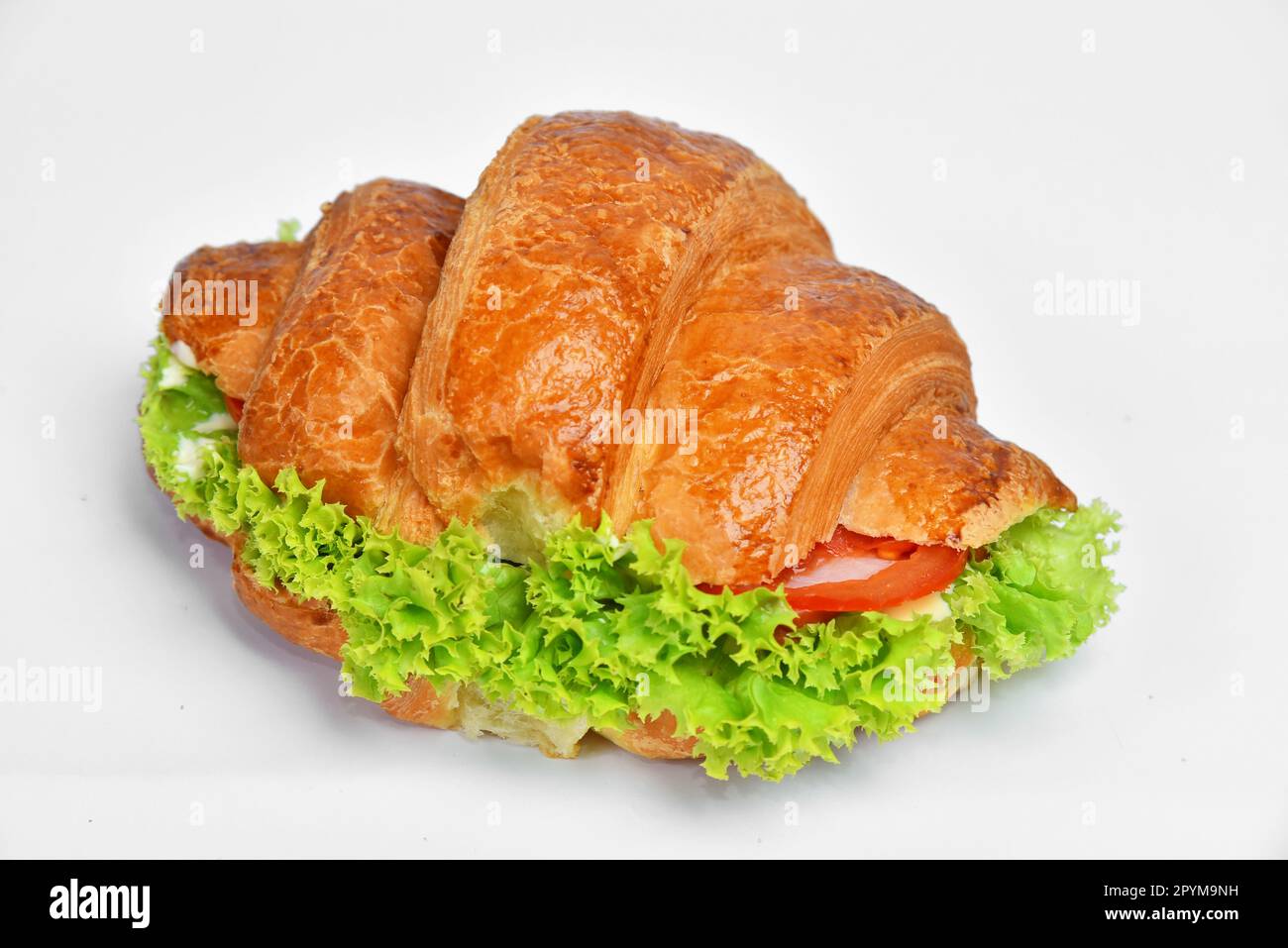Junk food homemade croissant sandwich with salad, breakfast healthy ...