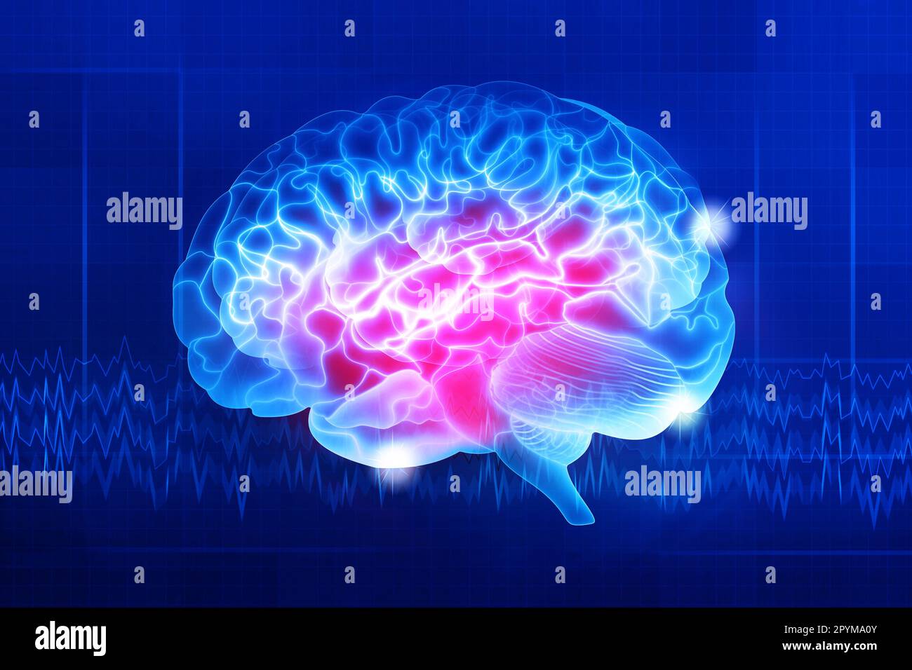 Human brain on a dark blue background. Digital illustration Stock Photo ...
