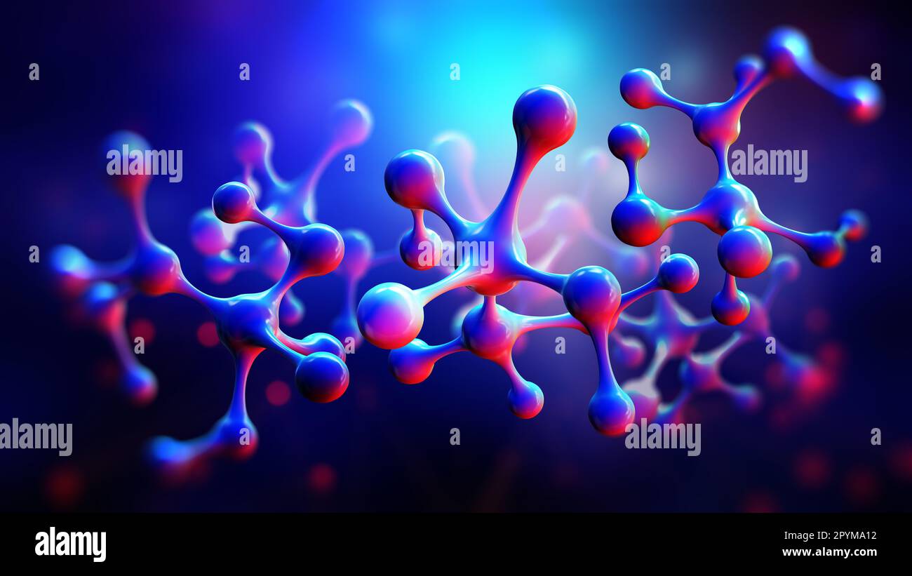 Molecule, cell, crystal lattice. 3D illustration molecular model ...