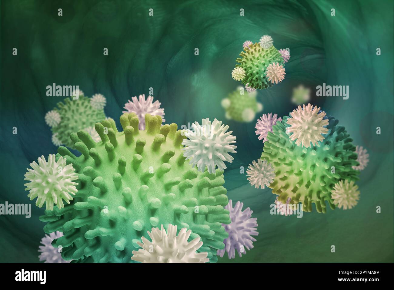 Viral influenza cells attack the body - a high-quality 3D image Stock ...