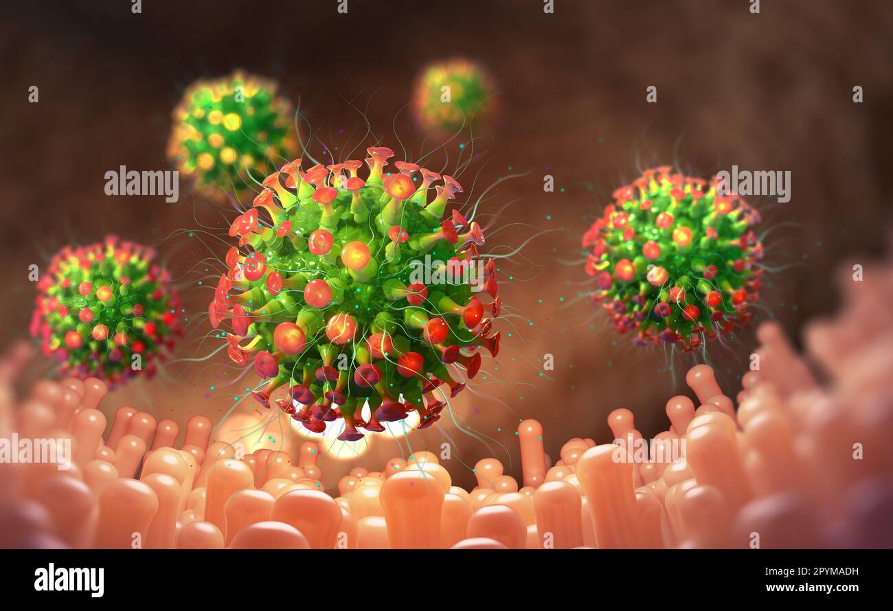 Viral mutations. Research of viral genome. Germ, virus, microbe ...