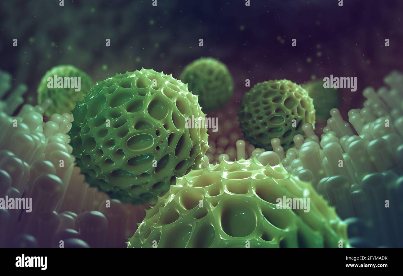 Viral infection. Allergy. Allergic reaction. Mucosal irritation. Pollen, dust 3D illustration ...