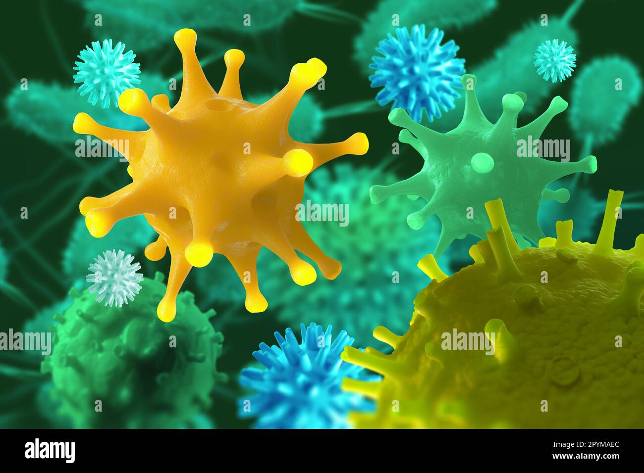 Viruses, microbes and bacteria. Prevention of infectious diseases. 3D illustration on health ...