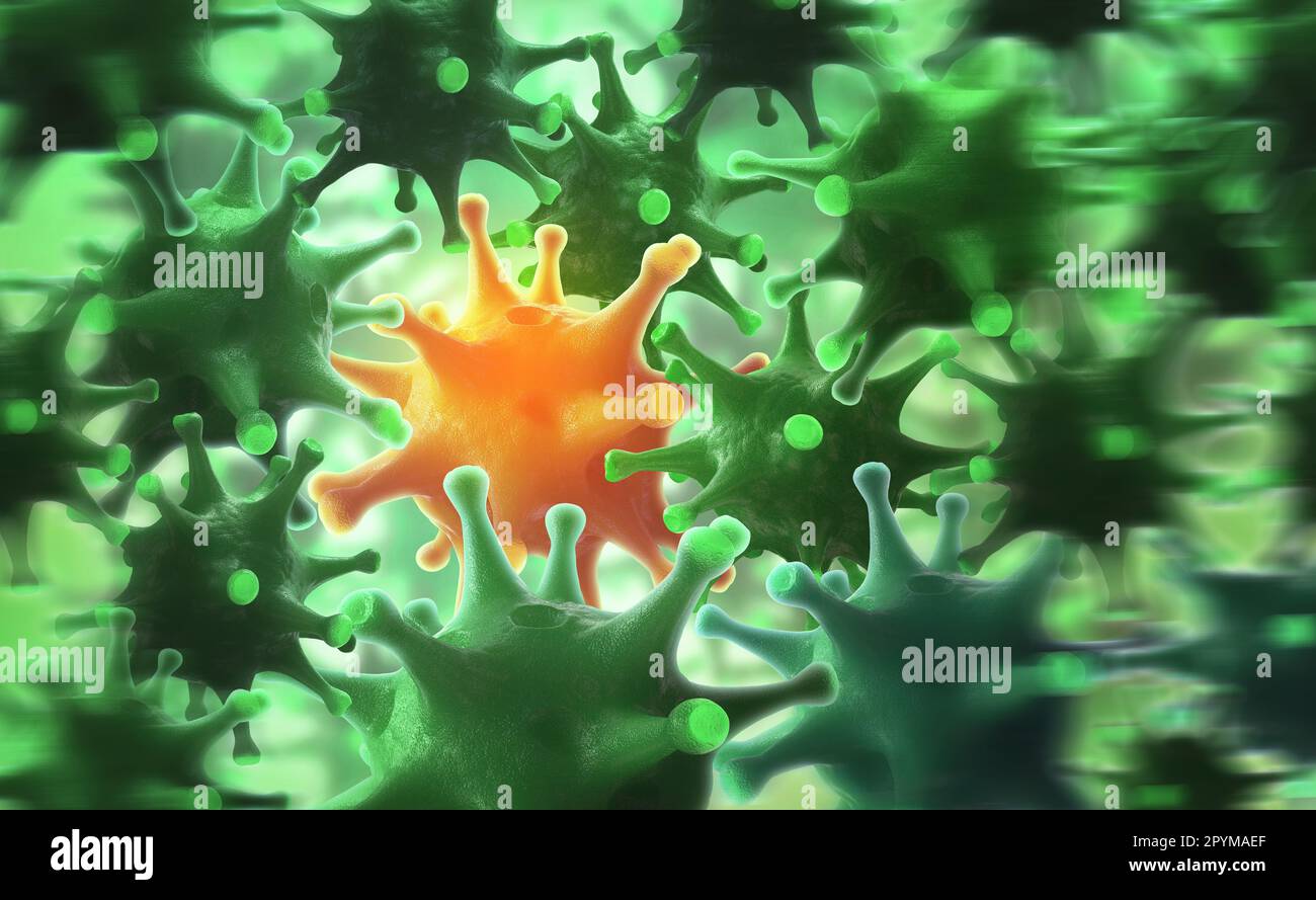 Pathogenic microbes attack the body. 3D illustration on medical ...
