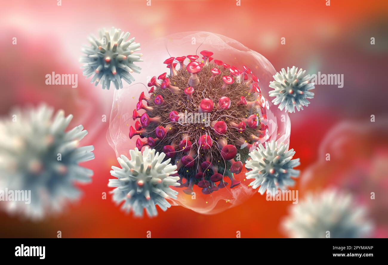 Viral infection in blood. Immunity fights disease. White blood cells ...