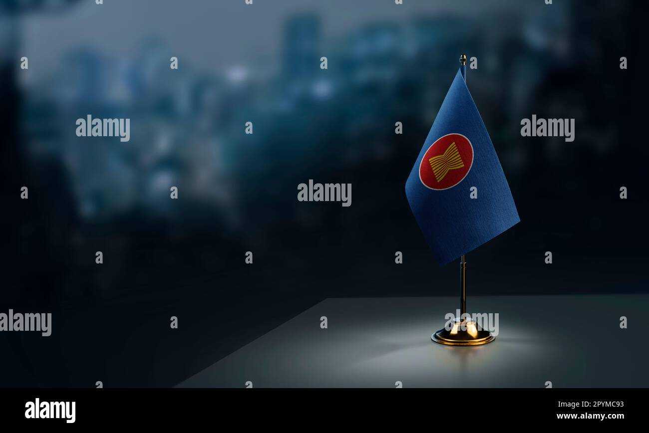Small flags of the ASEAN on an abstract blurry background Stock Photo ...