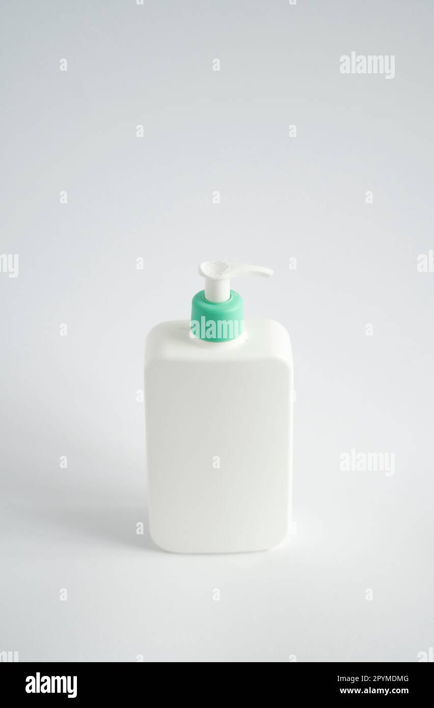 White unbranded dispenser shampoo, gel, soap bottle isolated on white ...