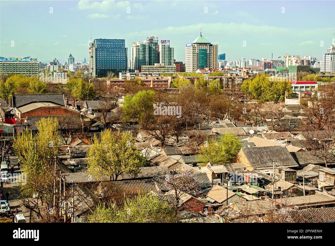 A view from the Bell Tower of the old closely packed Hutong buildings ...