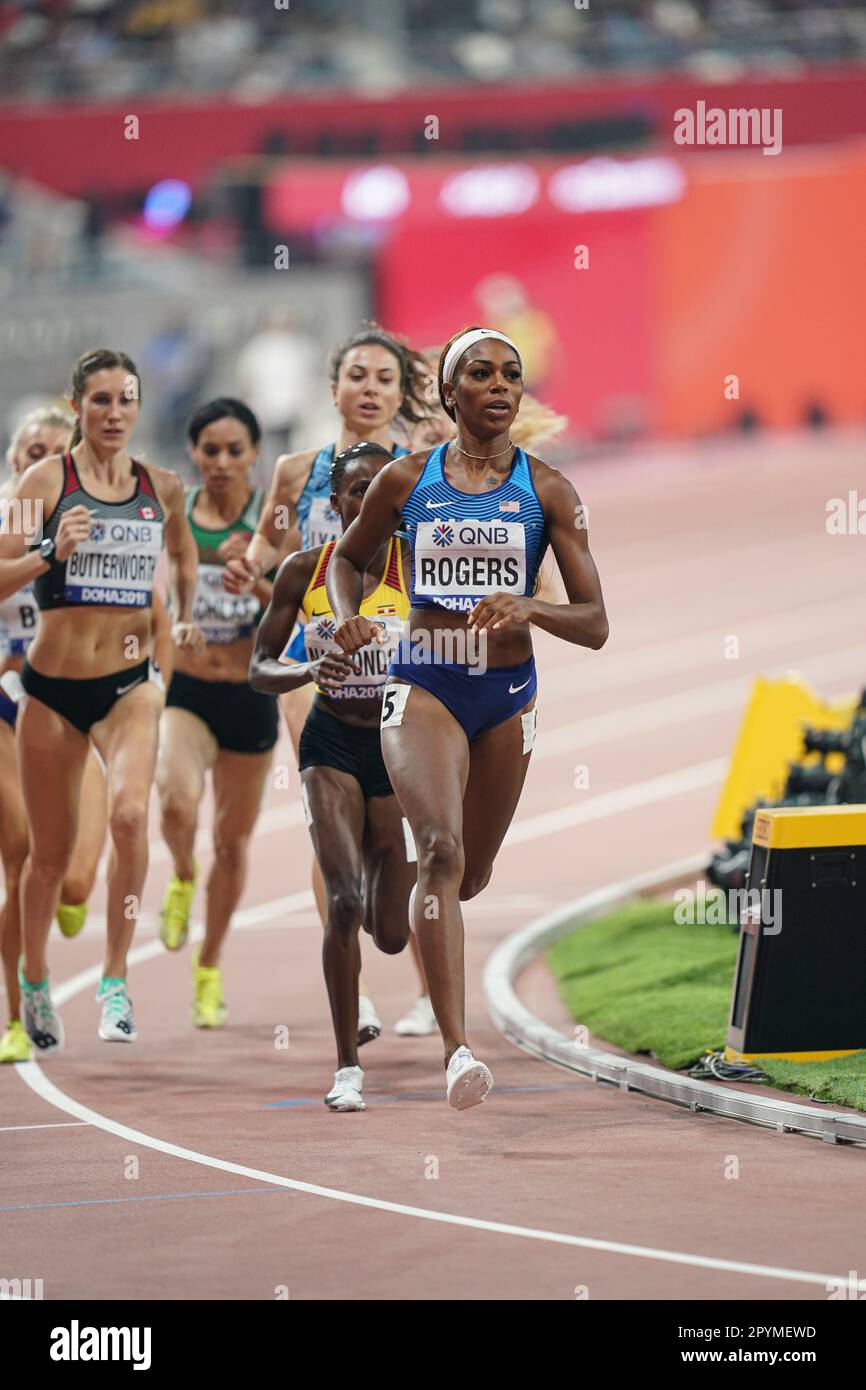 Raevyn Rogers running the 800m at the 2019 World Athletics ...