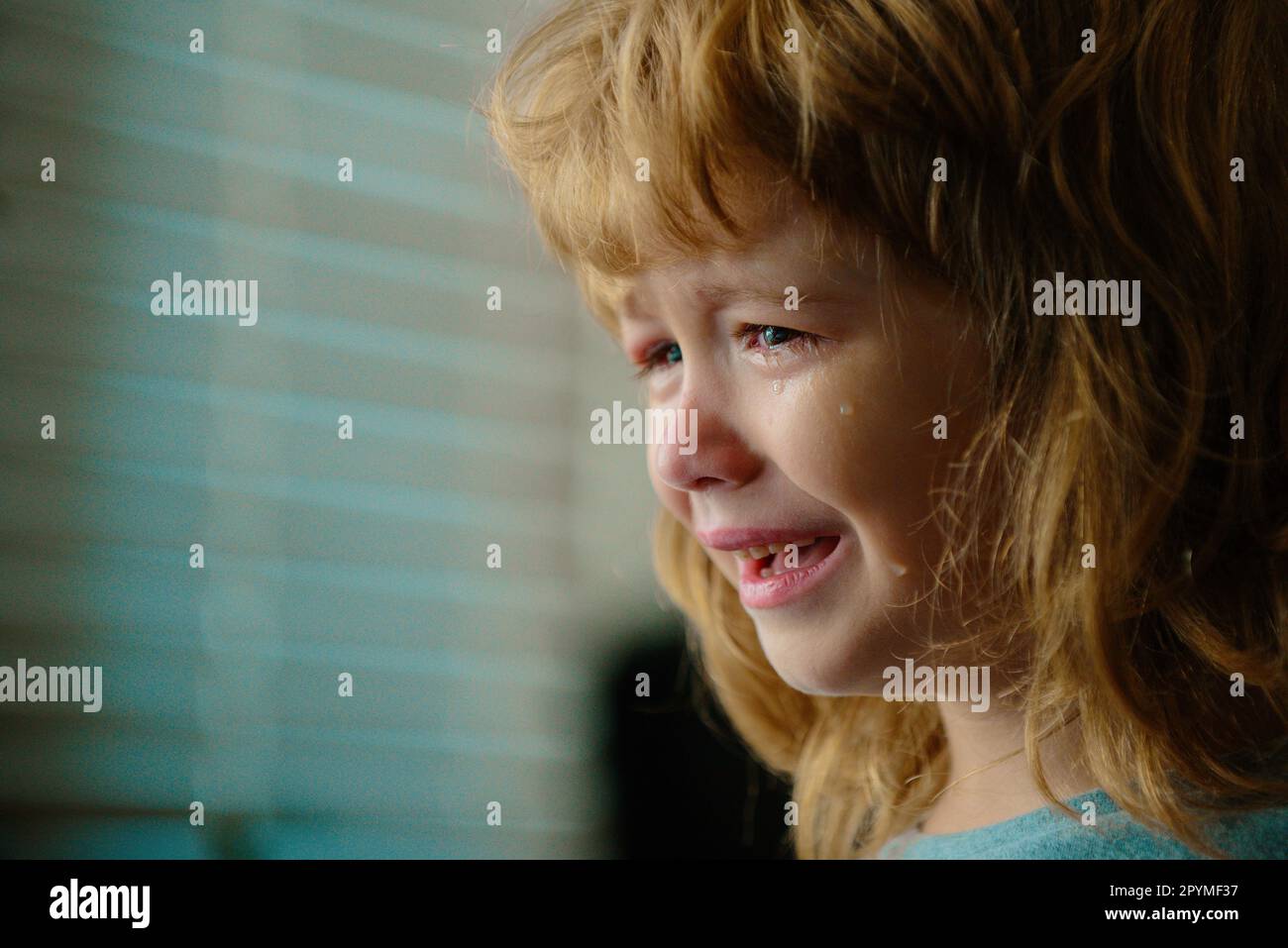 Small boy crying with tears. Portrait of a kid Cry at home. Child ...