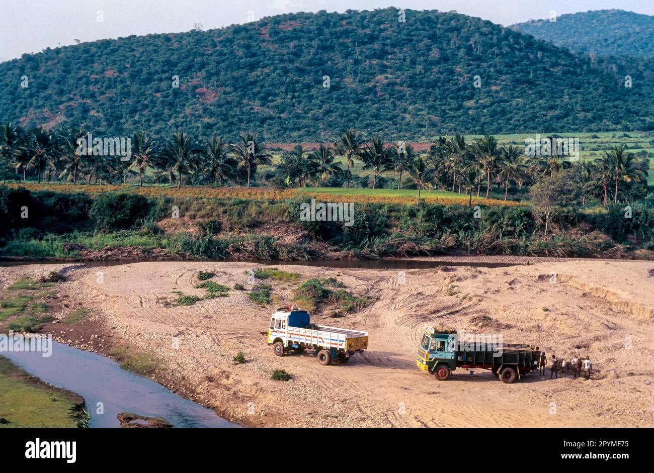 Sand being quarried from the river bed near Anaikatti, Coimbatore ...