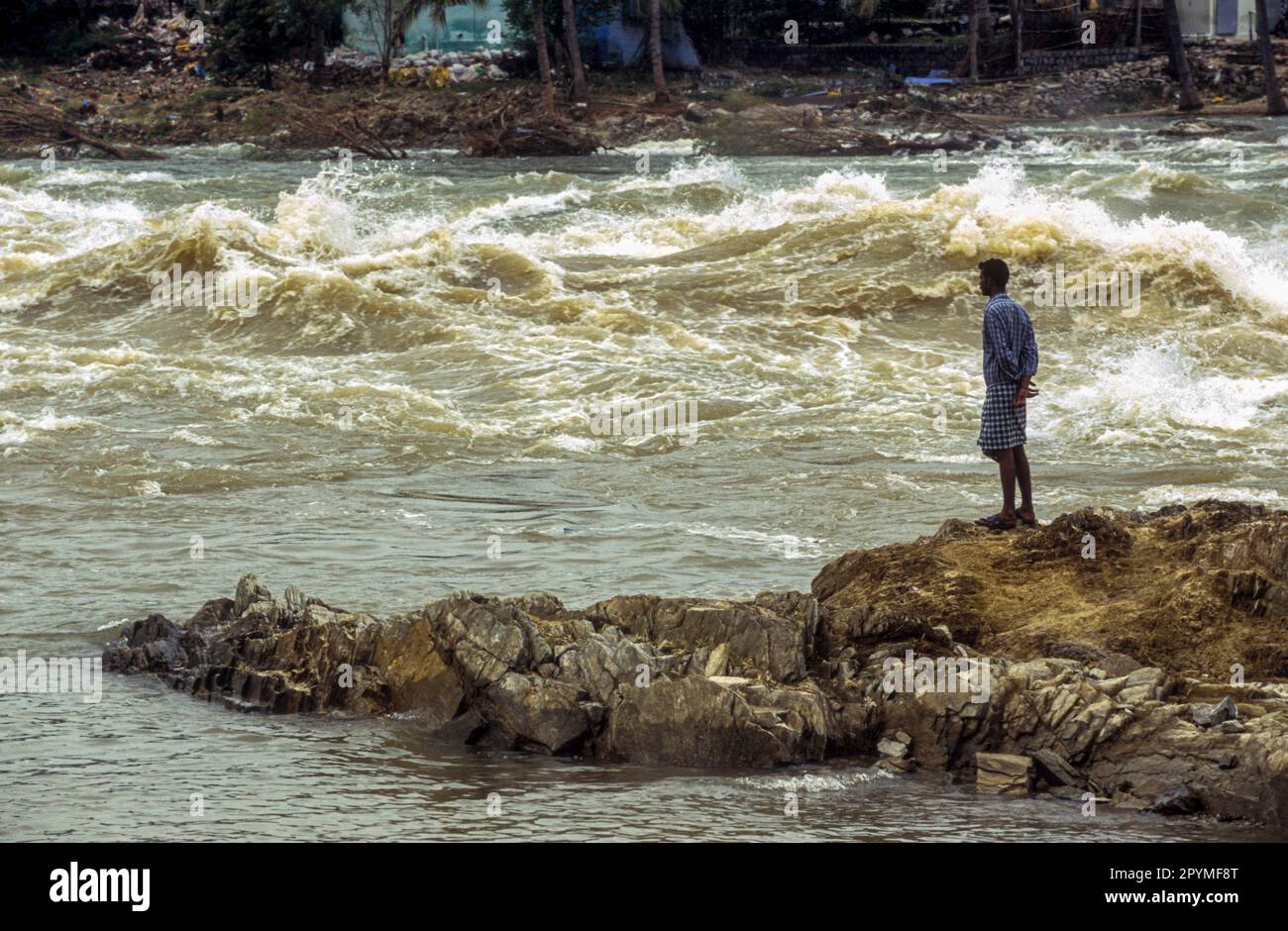 A man watching river Kaveri Cauvery at Mettur Dam Tamil Nadu, South ...