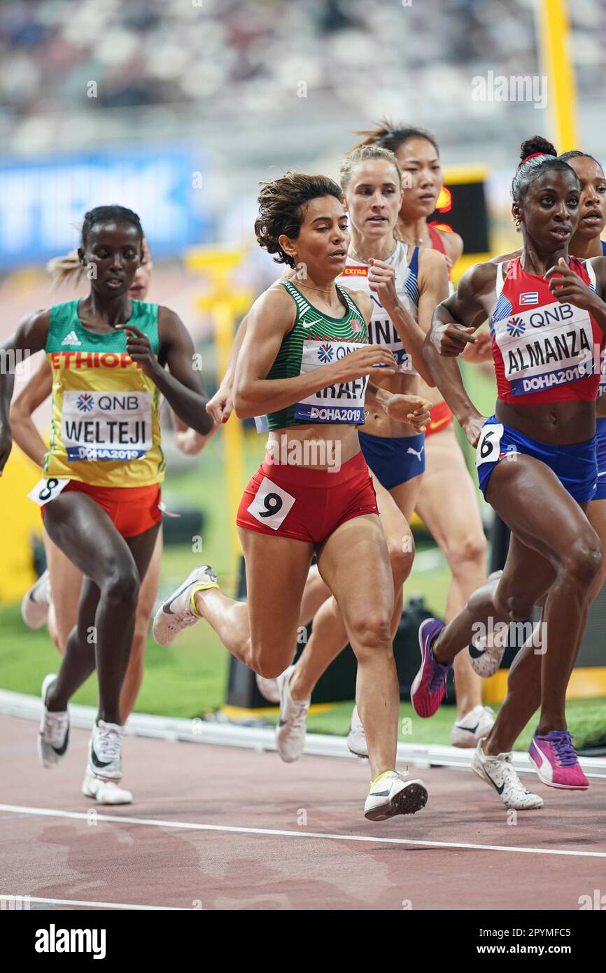 Rababe Arafi running the 800m at the 2019 World Athletics Championships ...