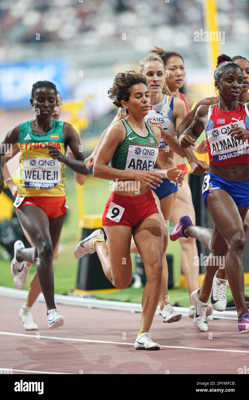 Rababe Arafi running the 800m at the 2019 World Athletics Championships ...