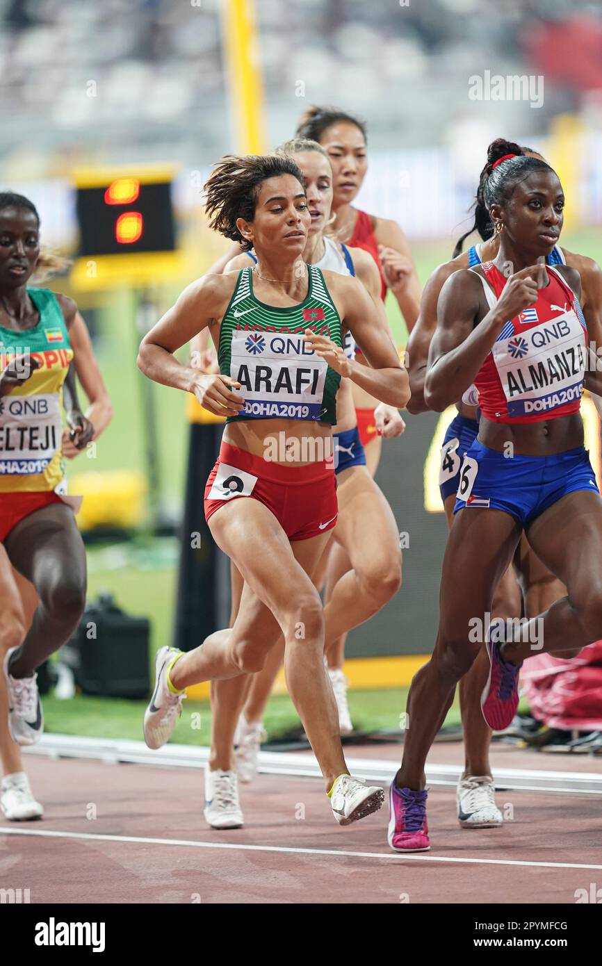 Rababe Arafi running the 800m at the 2019 World Athletics Championships ...