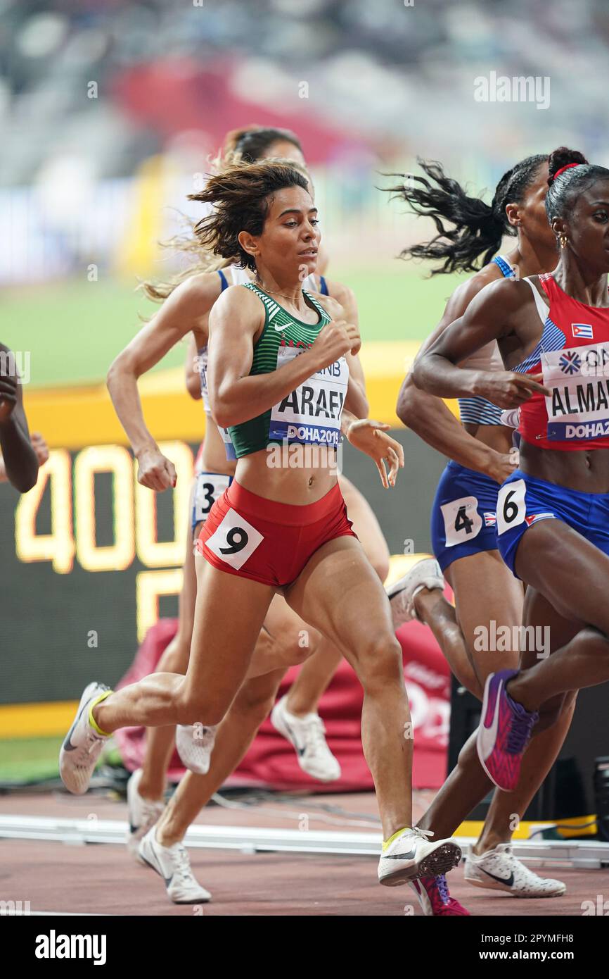 Rababe Arafi running the 800m at the 2019 World Athletics Championships ...