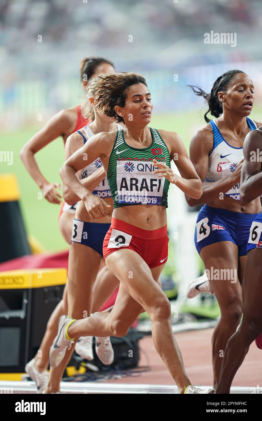 Rababe Arafi running the 800m at the 2019 World Athletics Championships ...