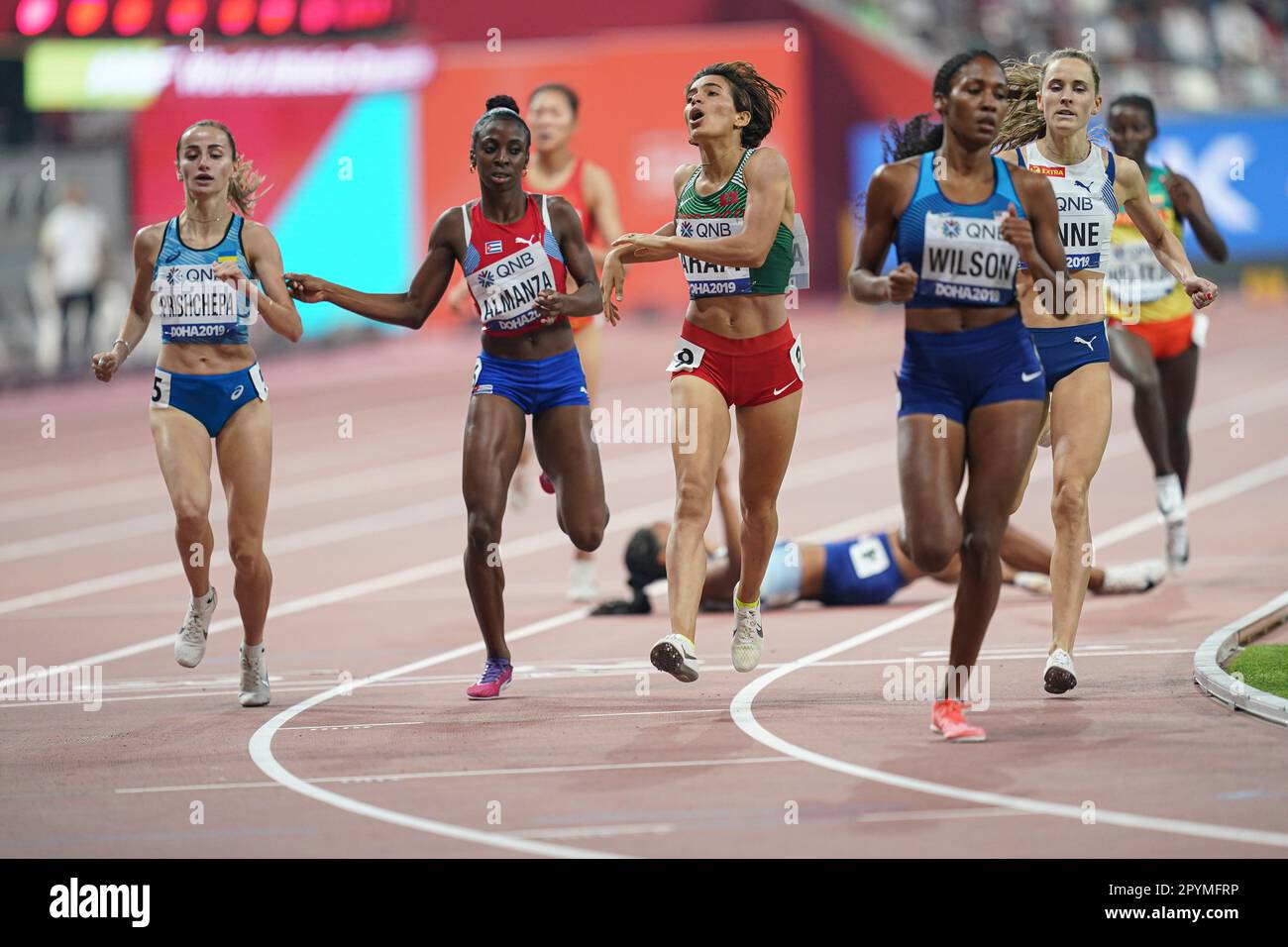 Rababe Arafi running the 800m at the 2019 World Athletics Championships ...