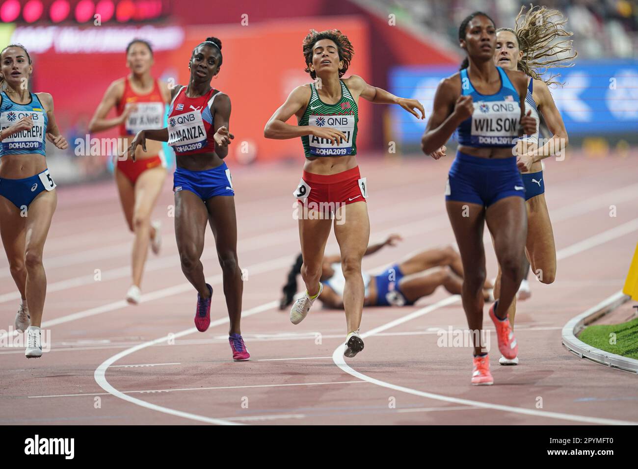 Rababe Arafi running the 800m at the 2019 World Athletics Championships ...