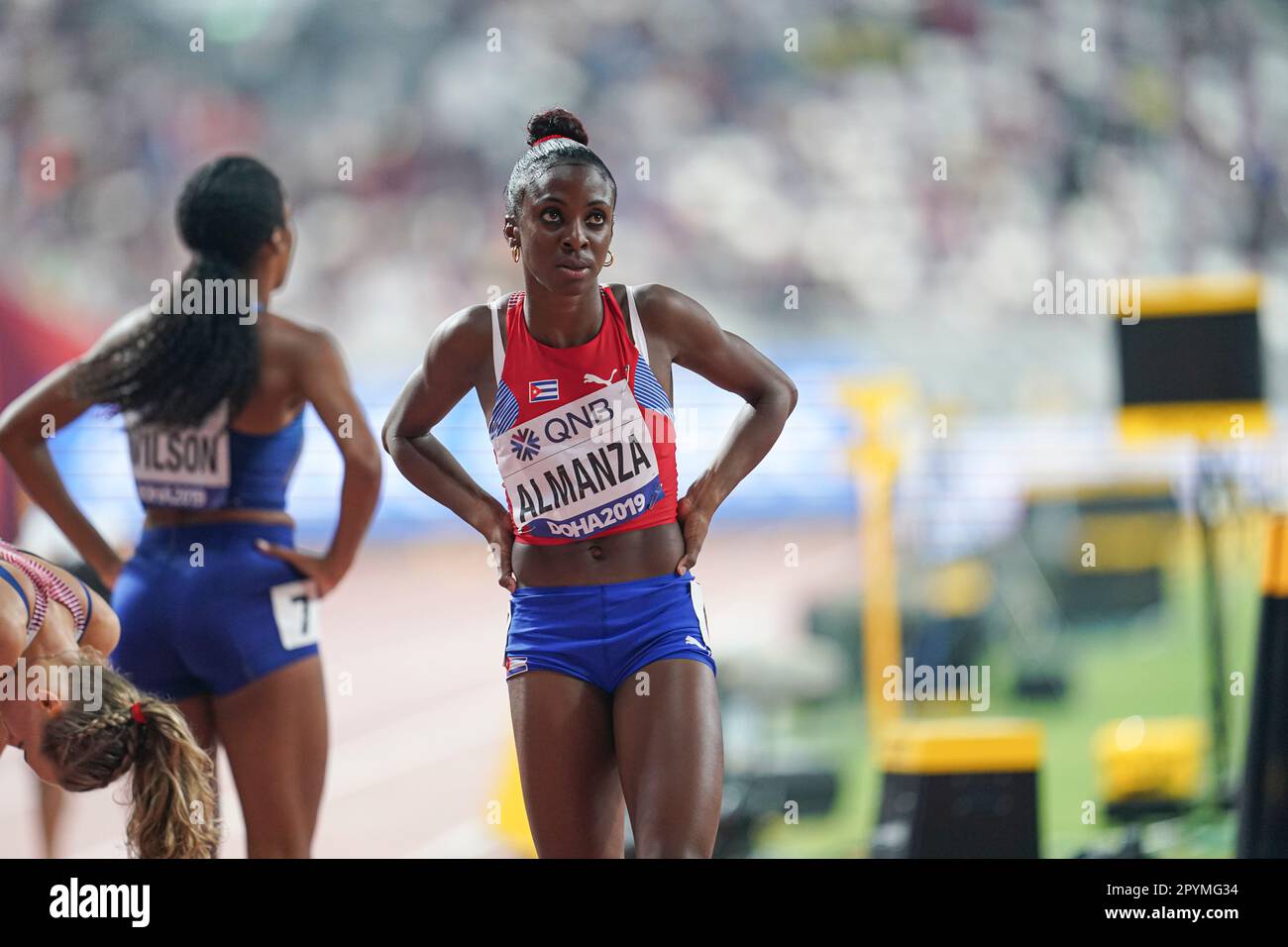 Rose Mary Almanza running the 800m at the 2019 World Athletics ...