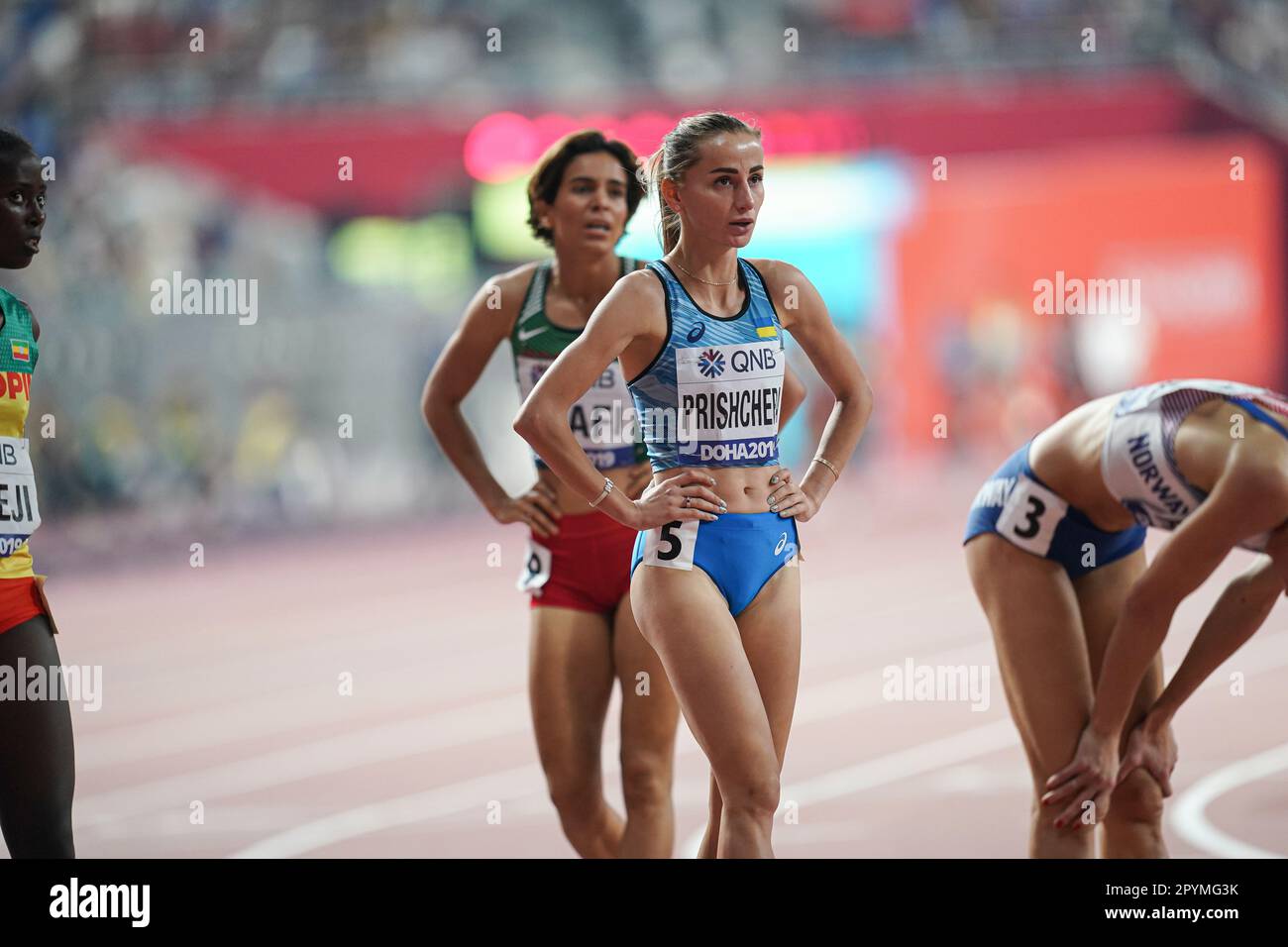 Nataliya Pryshchepa running the 800m at the 2019 World Athletics ...