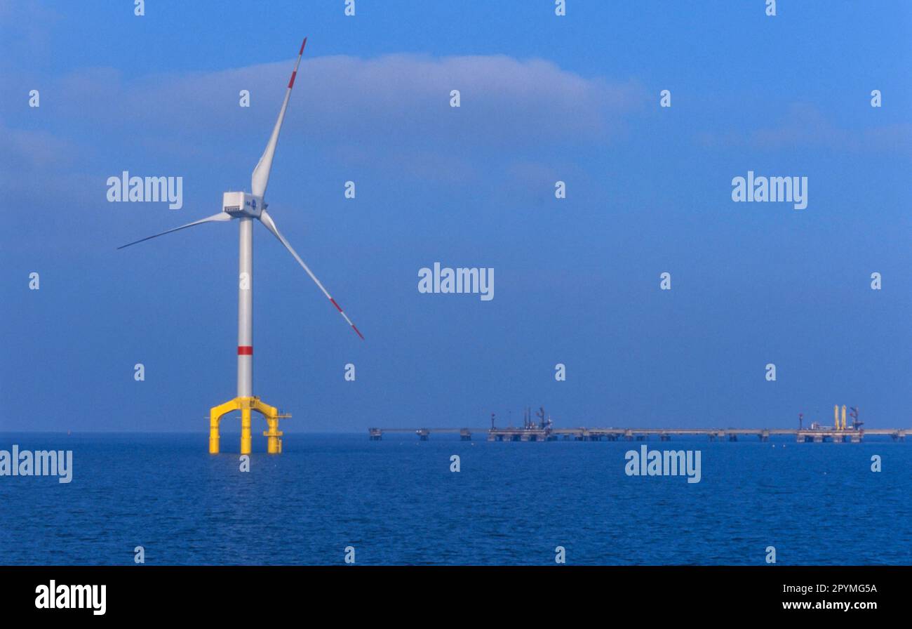 Wind farm at sea, offshore wind turbine Stock Photo - Alamy