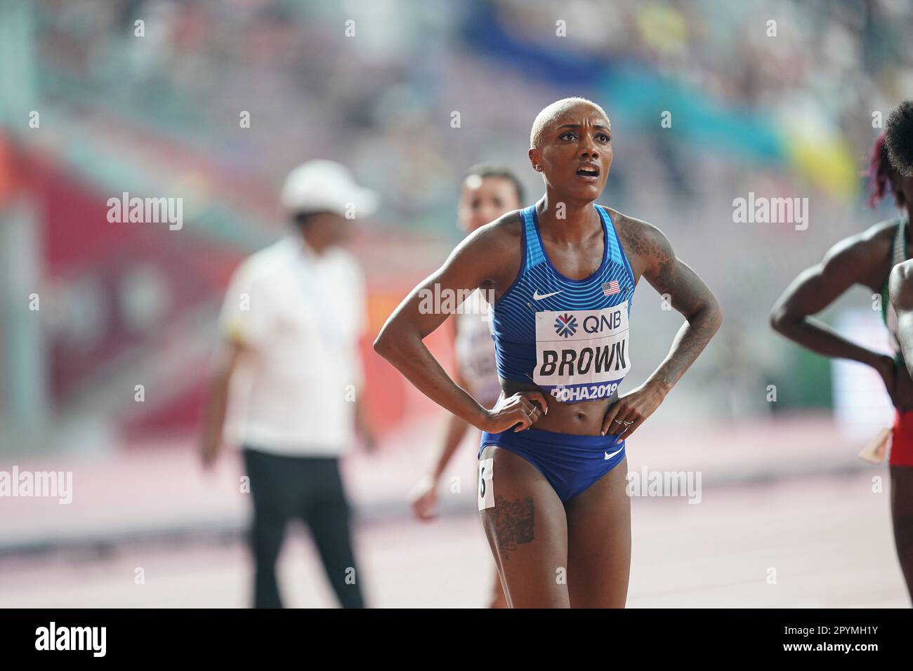 Ce'Aira Brown running the 800m at the 2019 World Athletics ...