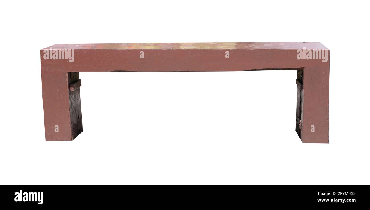 Blank old wooden outdoor bench isolated on white background and have ...