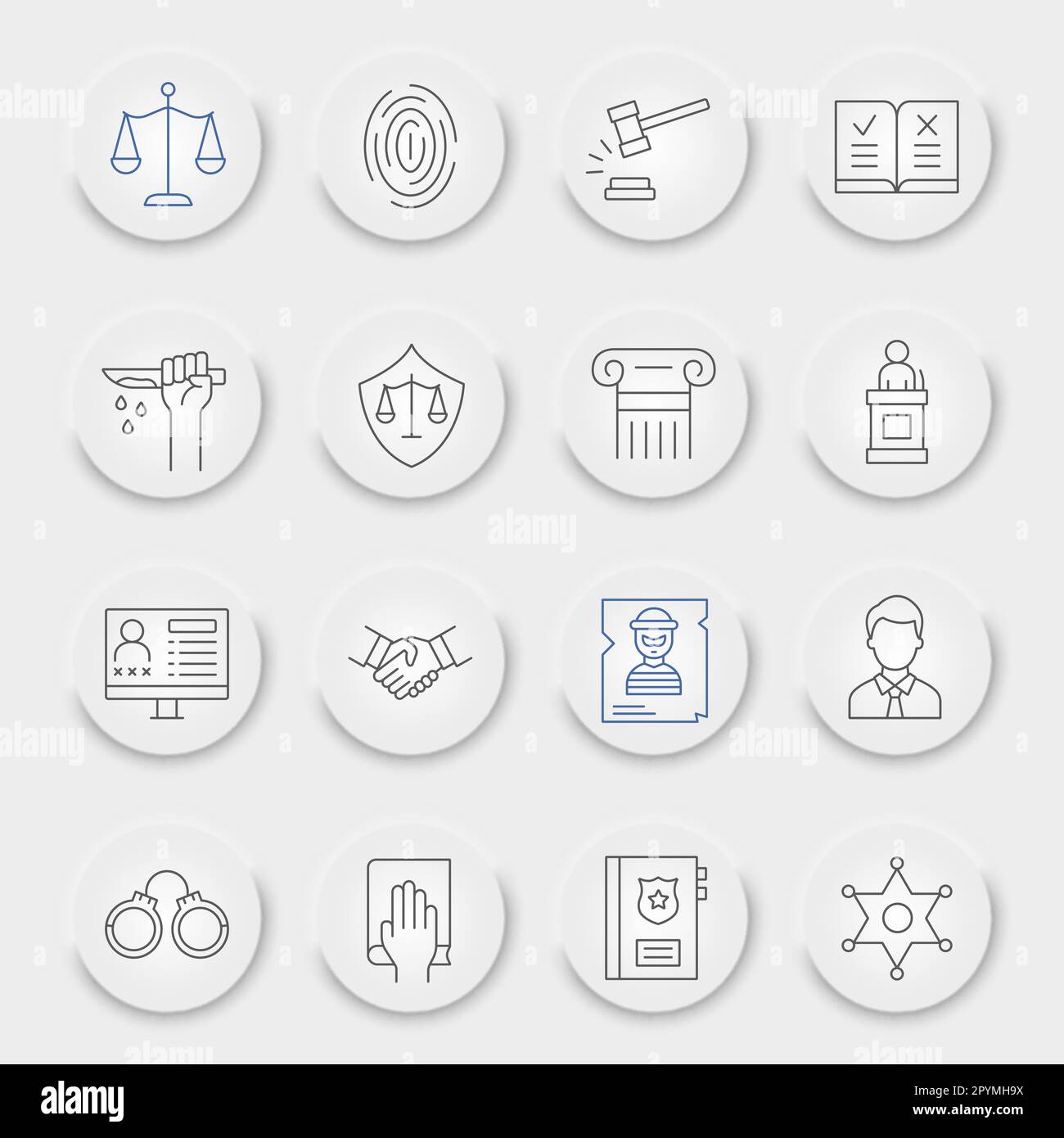 Law Line Icon Set Justice Symbols Collection Vector Sketches Neumorphic Ui Ux Buttons