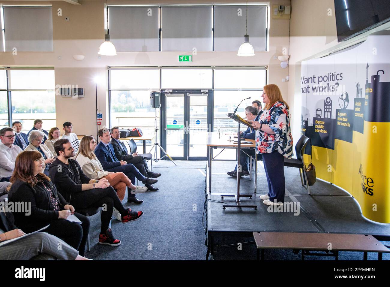 Alliance party leader Naomi Long speaks during the party's local ...