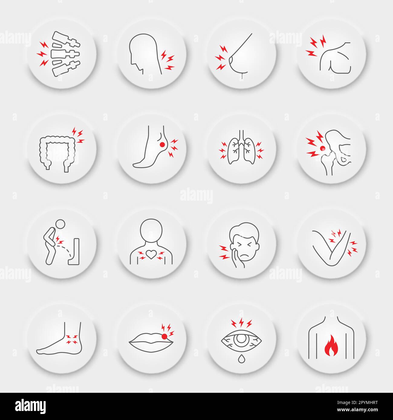 Body pain line icon set, organs ache symbols collection, vector ...
