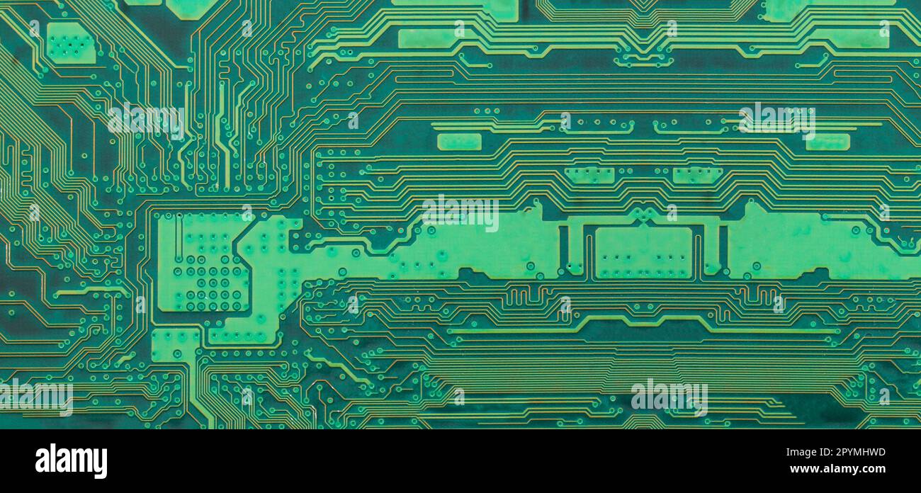 Wide Green Computer motherboard surface of technology background for ...