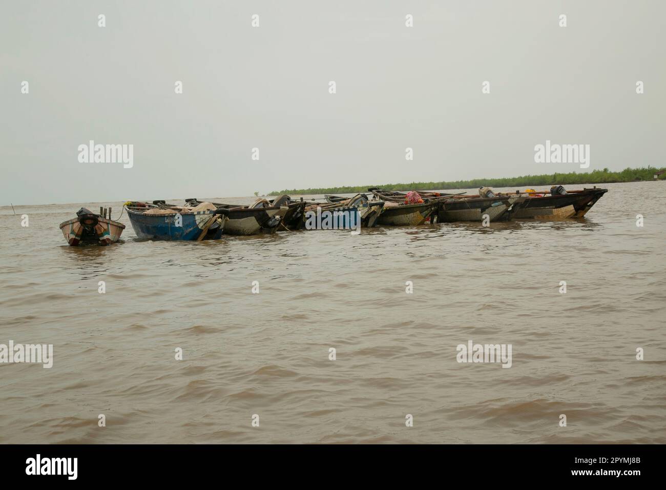 Ondo State, Nigeria - May 2nd, 2023 - Fishermen boats parked on the ...