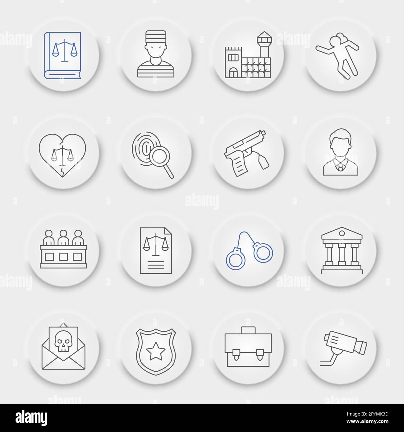 Law Line Icon Set Justice Symbols Collection Vector Sketches Neumorphic Ui Ux Buttons