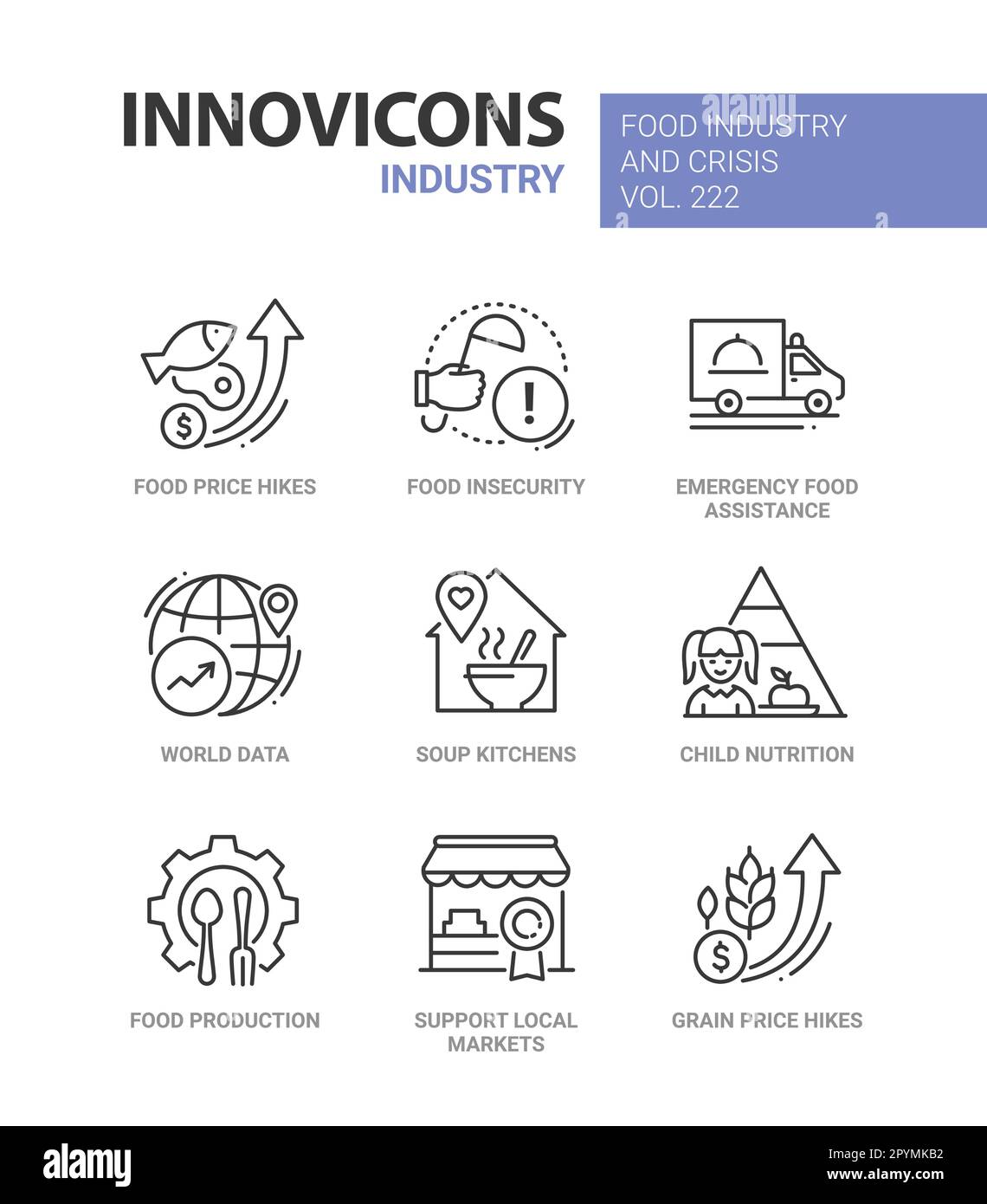 Nutrition and food prices - line design style icons set Stock Vector ...