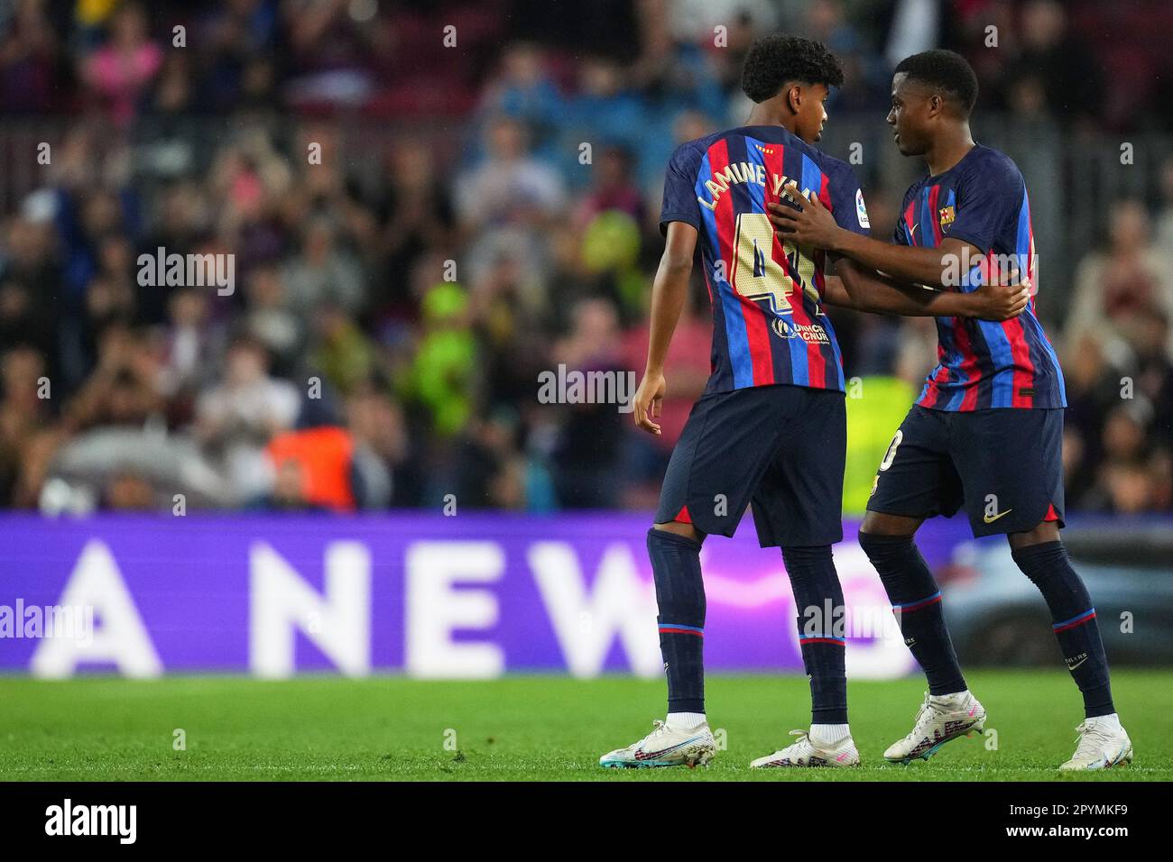 Lamine Yamal and Ansu Fati of FC Barcelona during the La Liga match ...
