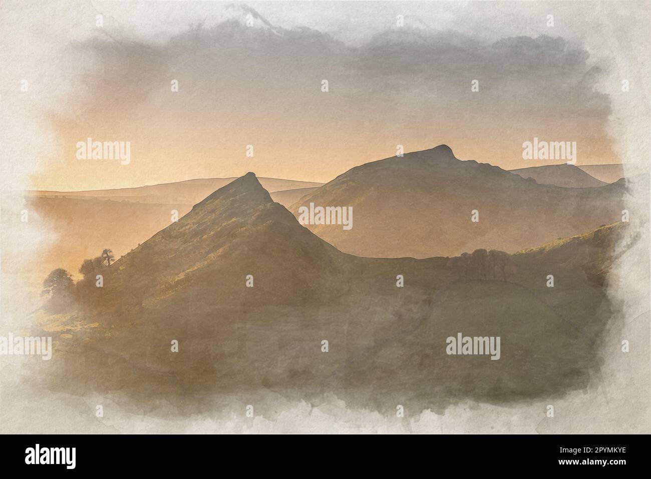 Digital watercolour painting of sunset on Parkhouse Hill and Chrome ...