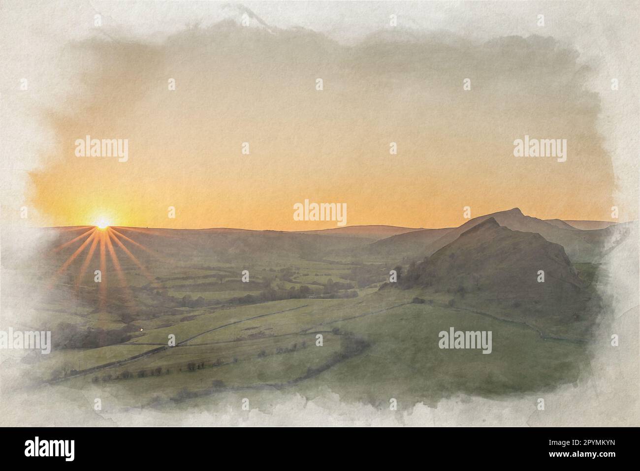 Digital watercolour painting of sunset on Parkhouse Hill and Chrome ...