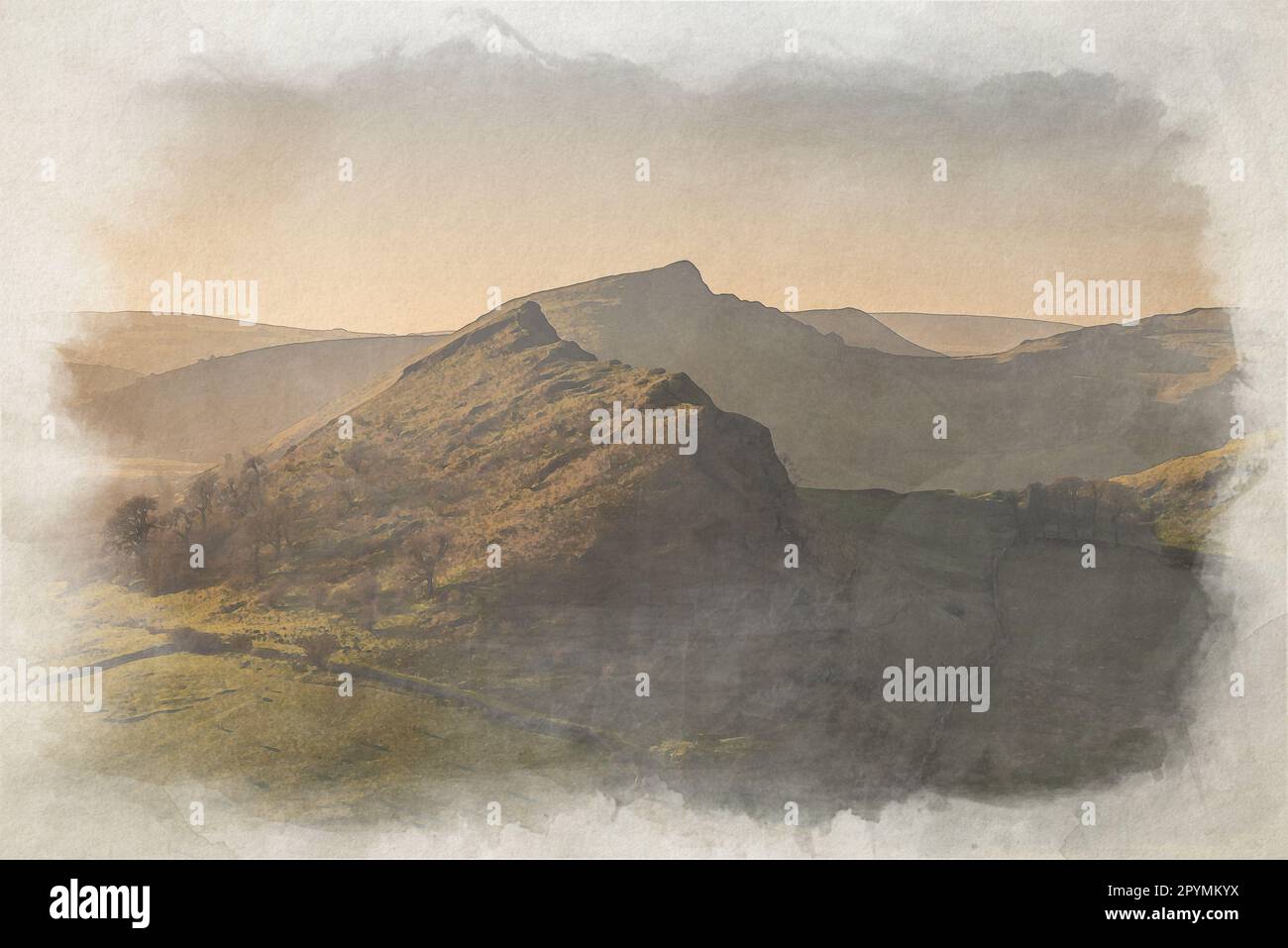 Digital watercolour painting of sunset on Parkhouse Hill and Chrome ...