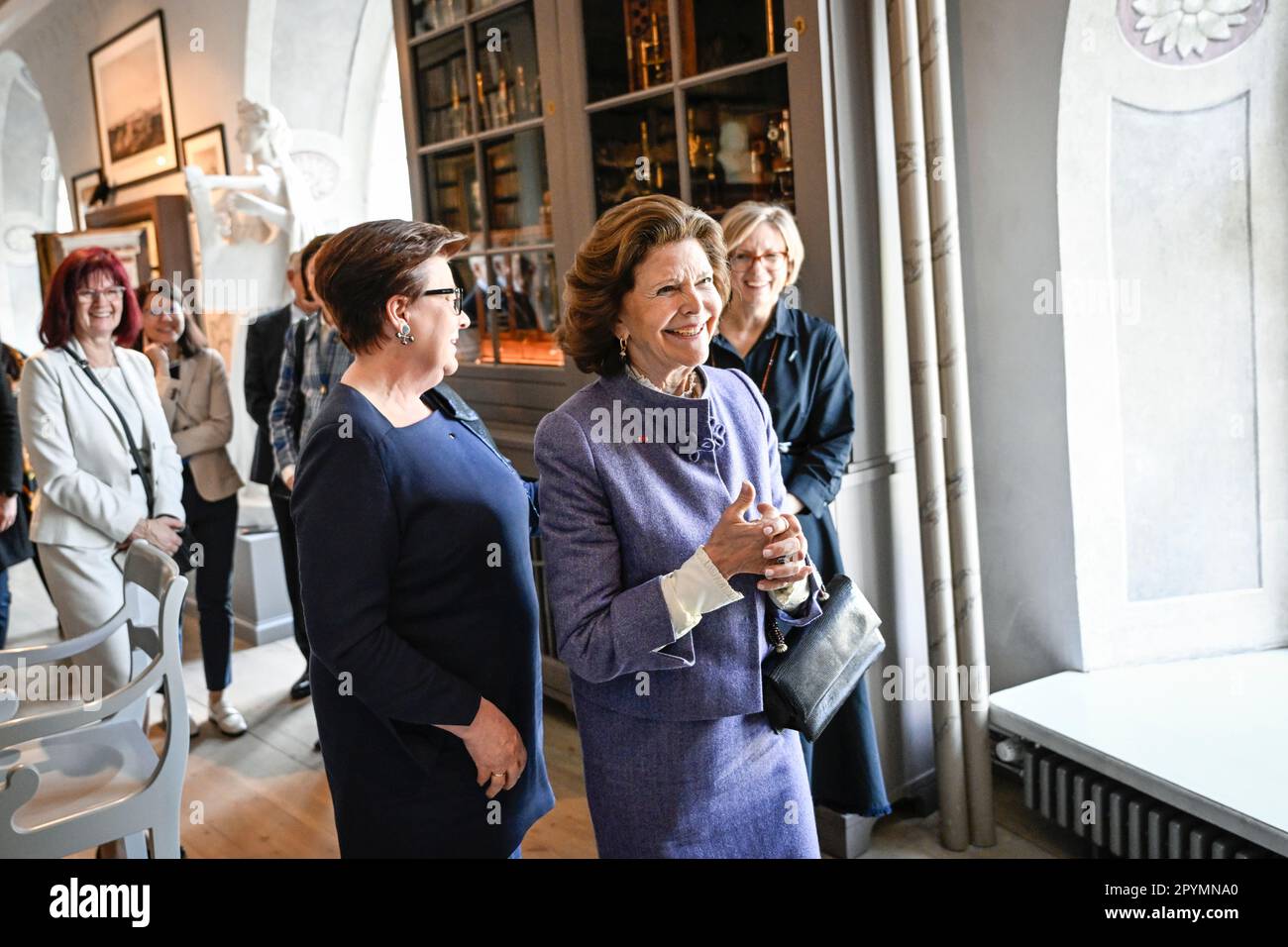 Sweden's Queen Silvia and Mrs Sirje Karis during a tour of the Museum ...