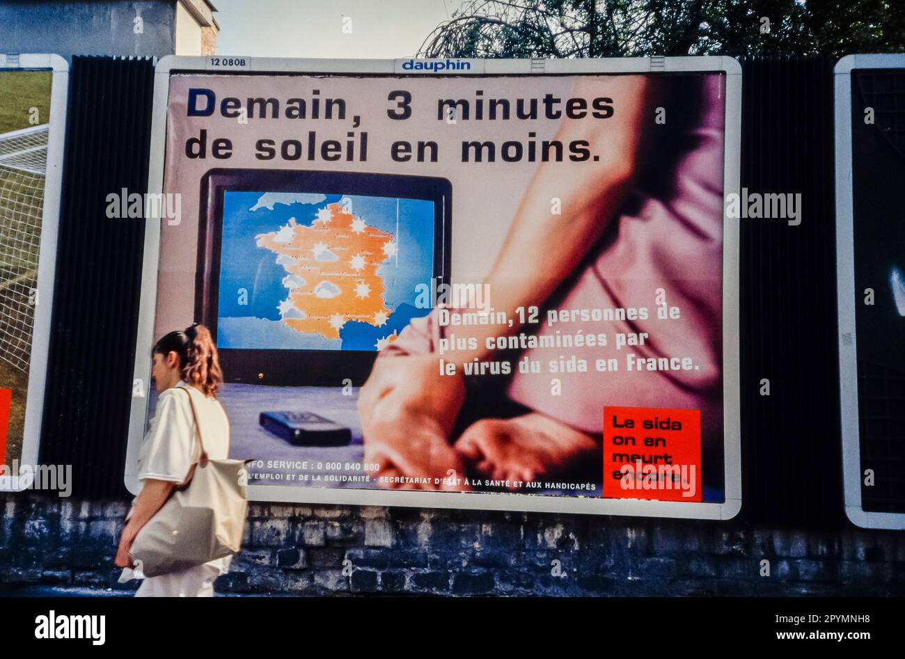Paris, France,Woman Walking Past AIDS Posters on Display, on Street ...